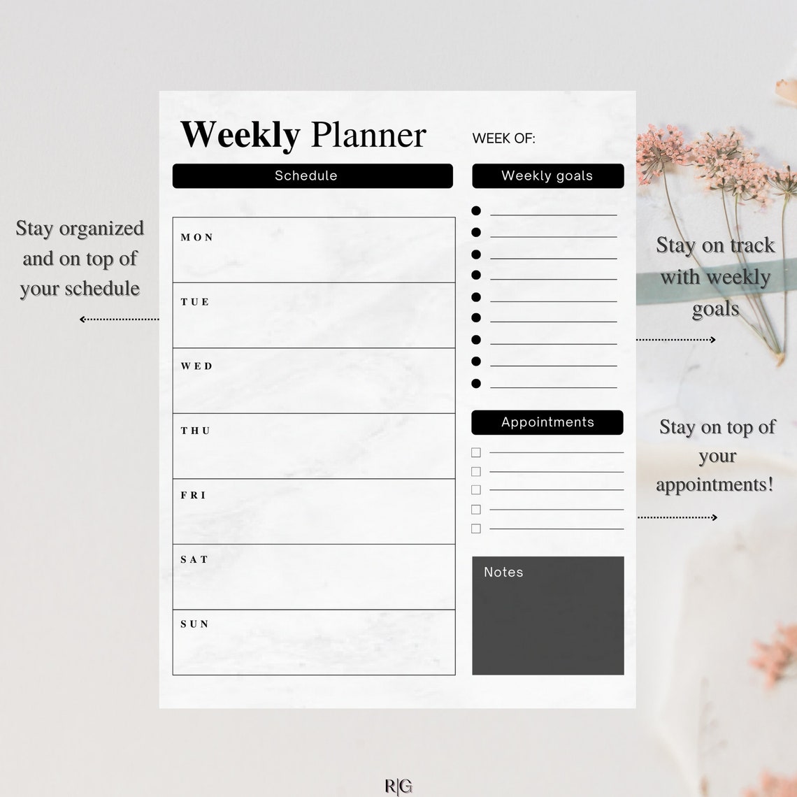 Downloadable Planner, Weekly Planning Page, Weekly Printable Schedule ...
