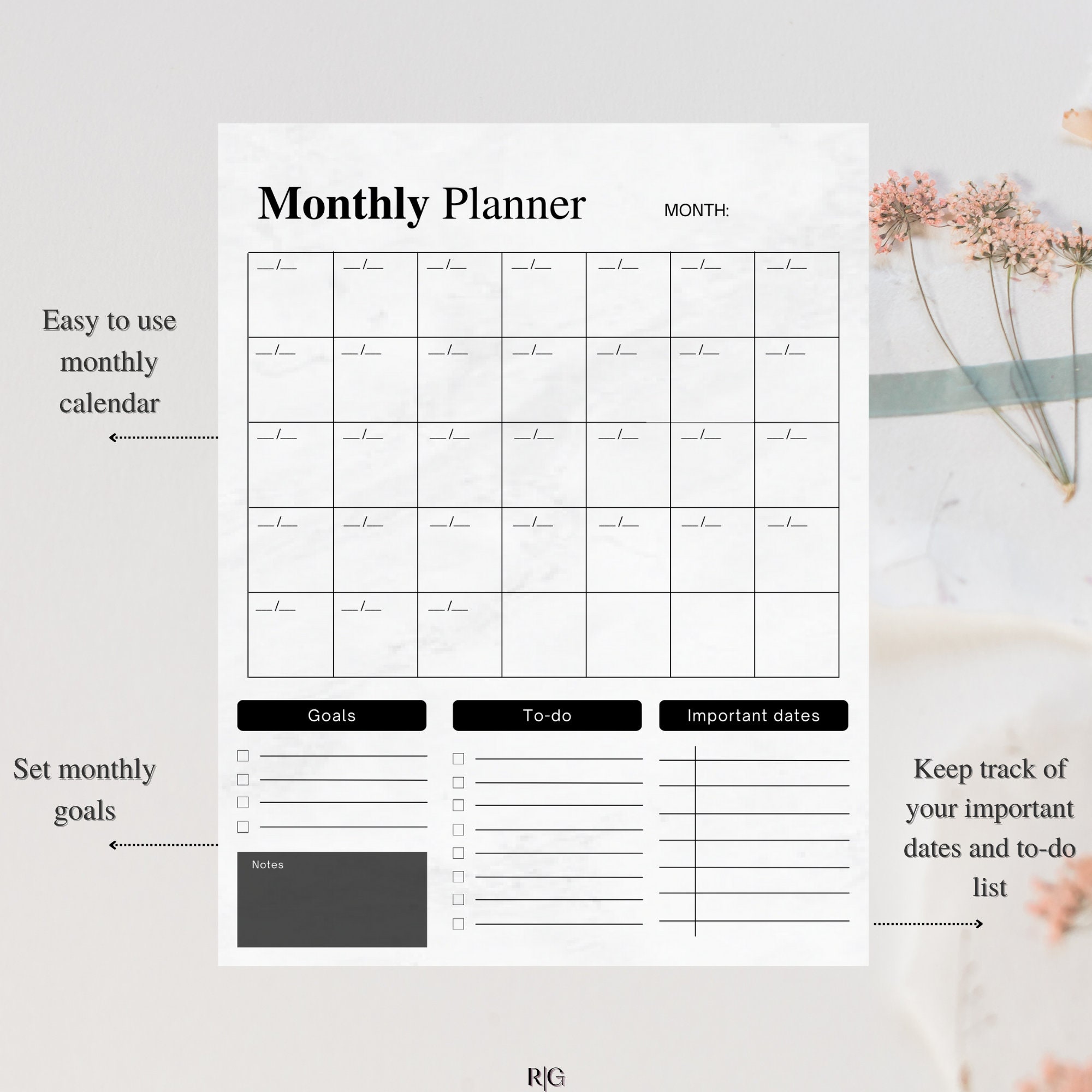 Monthly Planning Template, Planner Pages Printable, Digital Planner ...
