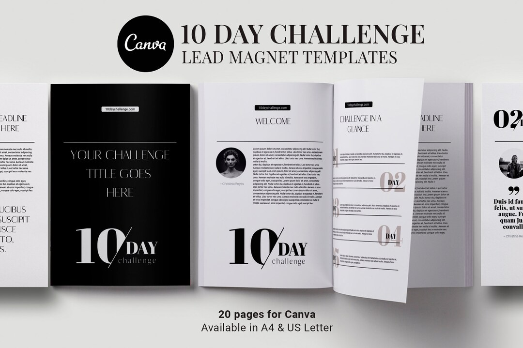 10 Day Challenge Workbook, Canva Template, Ecourse Workbook Ebook, Lead ...