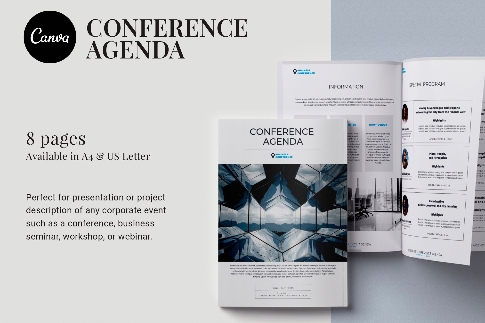 Conference Agenda Canva Template, Business Brochure, Event Meeting ...