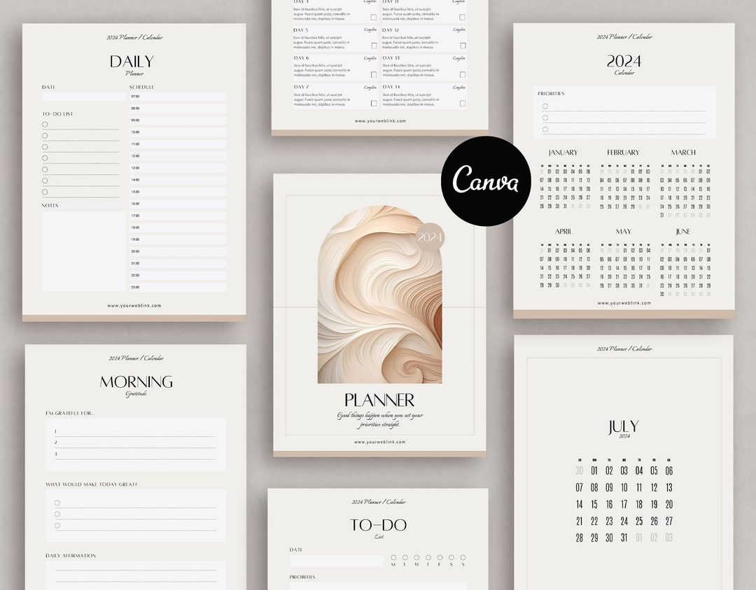 2024 Canva Planner Template, Editable Monthly Calendar Template ...