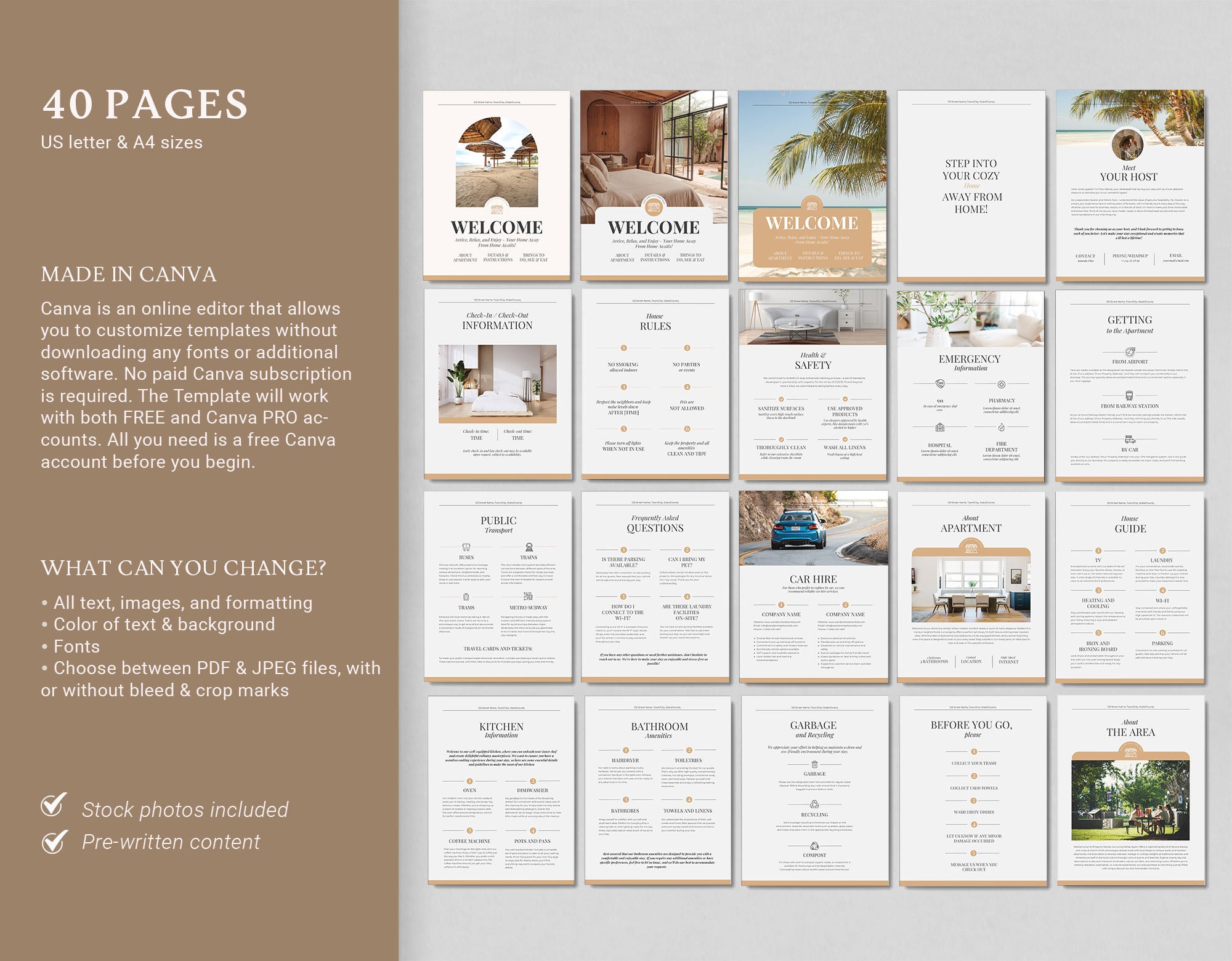 40-page Welcome Book Template CANVA, Guest Book, Beach House Guide ...