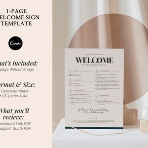 1 Page Welcome Sign Template for Hosts, Guest Arrival Poster, Vacation ...