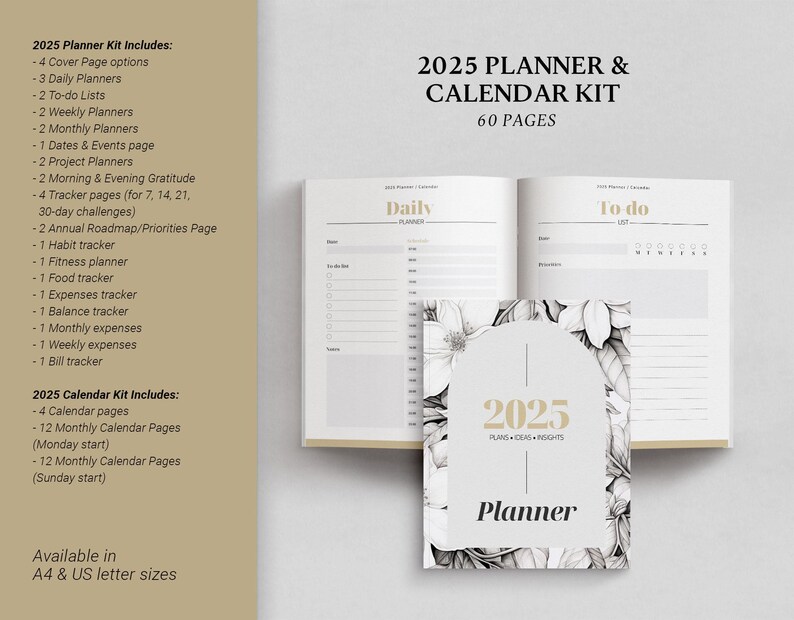 2025 Canva Planner Template, Editable Monthly Calendar Template ...