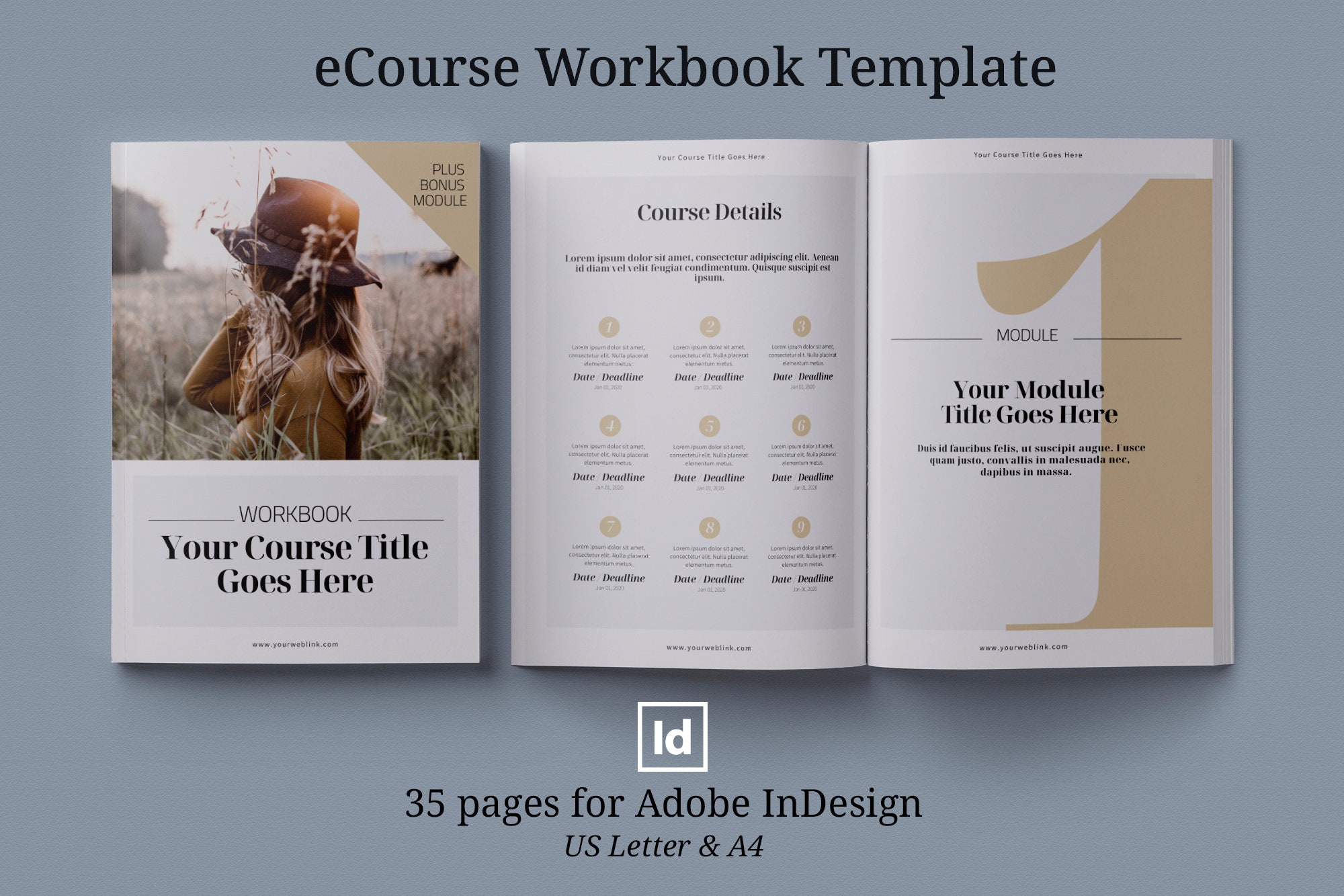 Workbook Indesign Template, Online Course Guide, Ecourse Worksheet ...