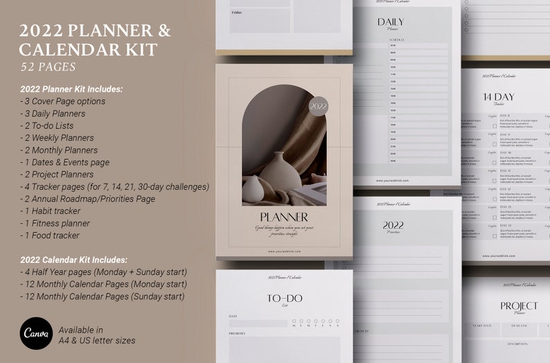 Canva Planner Template 2022 Canva Calendar Template Daily - Etsy