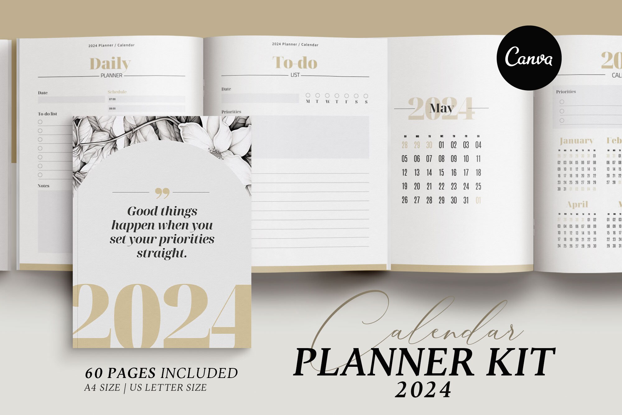 Planner Template 2024 Canva Calendar Template Daily Weekly - Etsy
