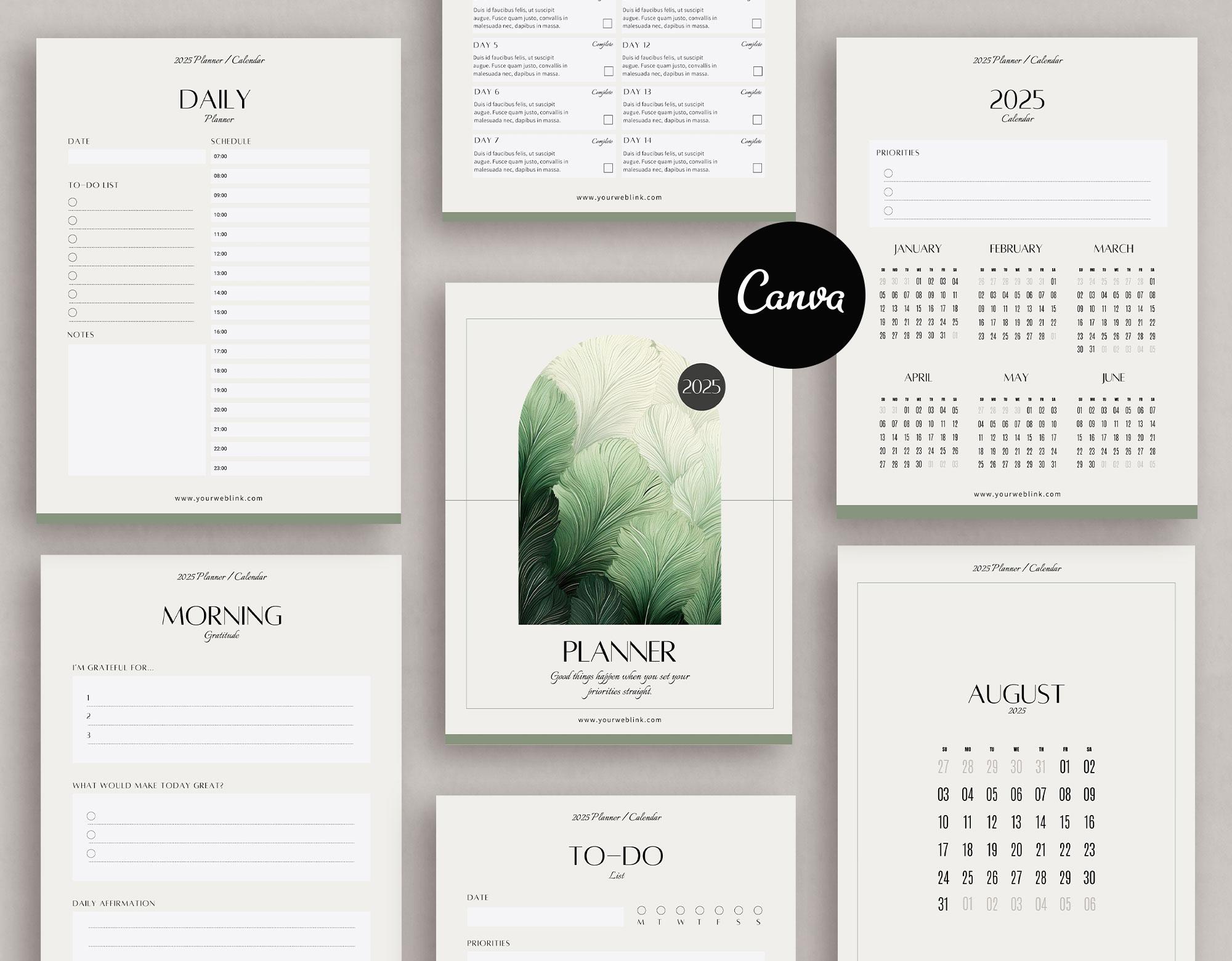 2025 Canva Planner Template, 2025 Monthly Calendar Template, Editable ...