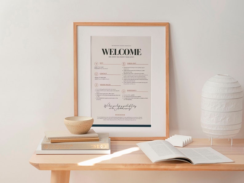 1 Page Welcome Sign Template for Hosts, Guest Arrival Poster, Vacation ...