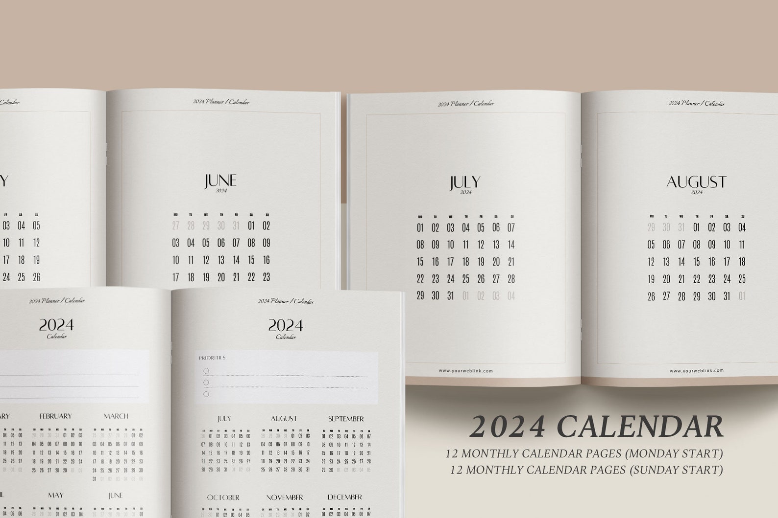 2024 Canva Planner Template, Editable Monthly Calendar Template ...