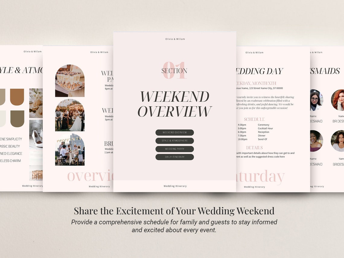 Editable Wedding Itinerary Template, 45 Pages, Wedding Weekend Planner ...