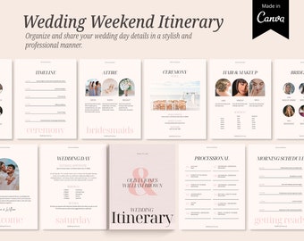 Wedding Itinerary Template Weekend Guide, Canva Wedding Planner Digital ...