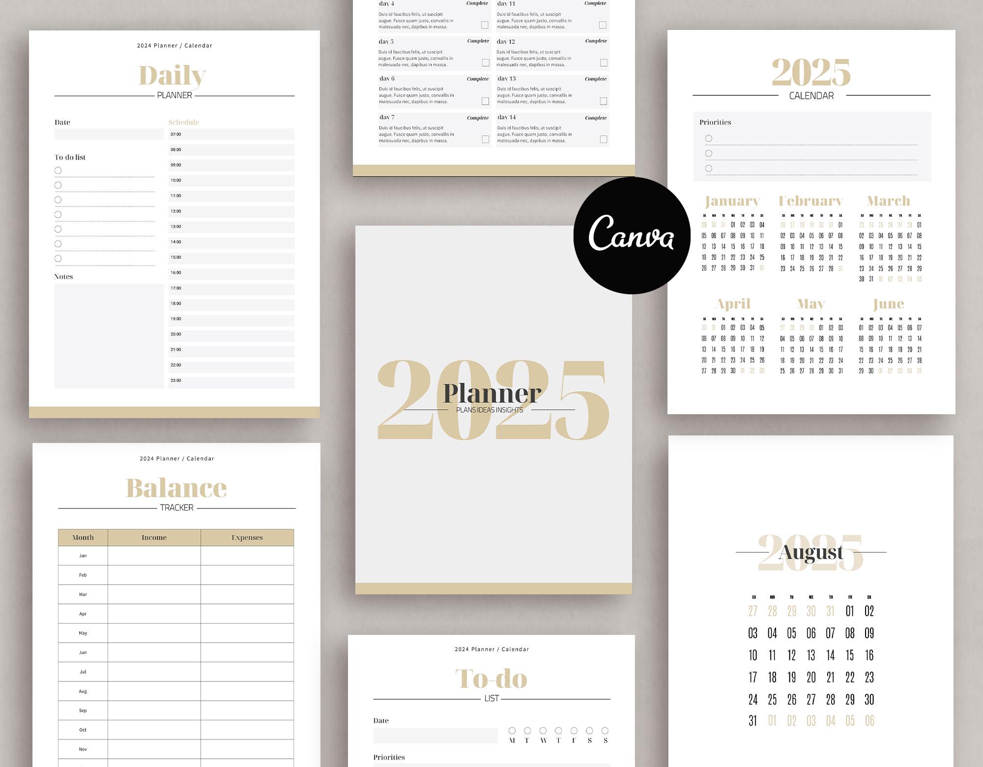 2025 Canva Planner Template, Editable Monthly Calendar Template ...