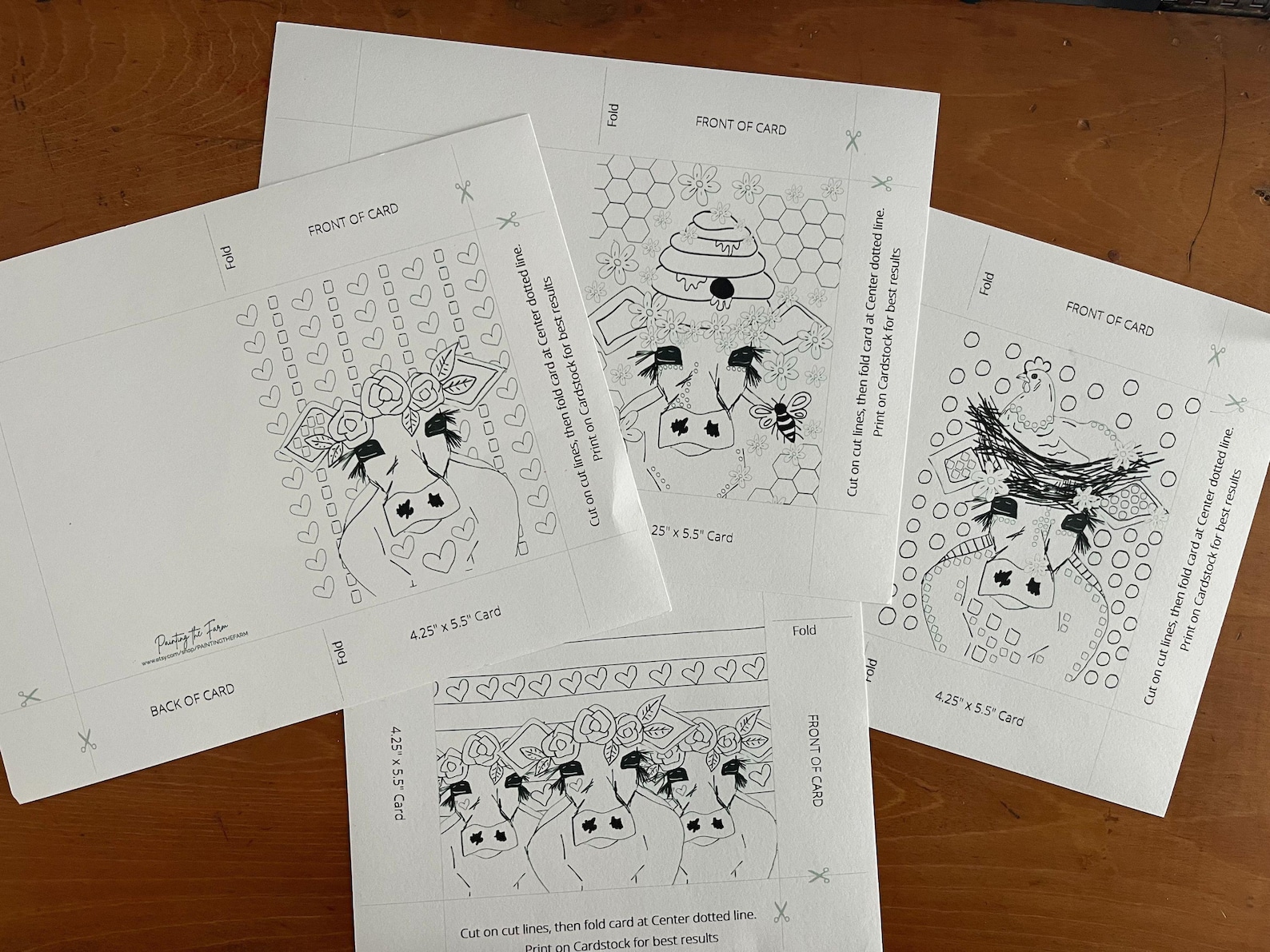 Cow Coloring Card Set – Printable Greeting Cards With Envelopes (PDF ...