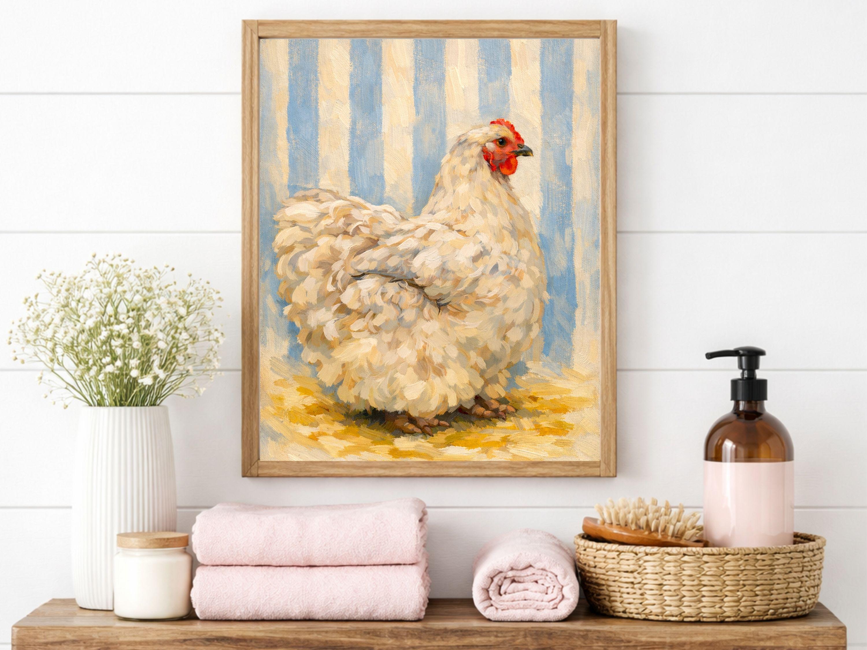 Chicken Wall Art Printable | Cozy Farmhouse Blue Stripe Cottage Style ...