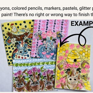 Cow Coloring Card Set – Printable Greeting Cards With Envelopes (PDF ...