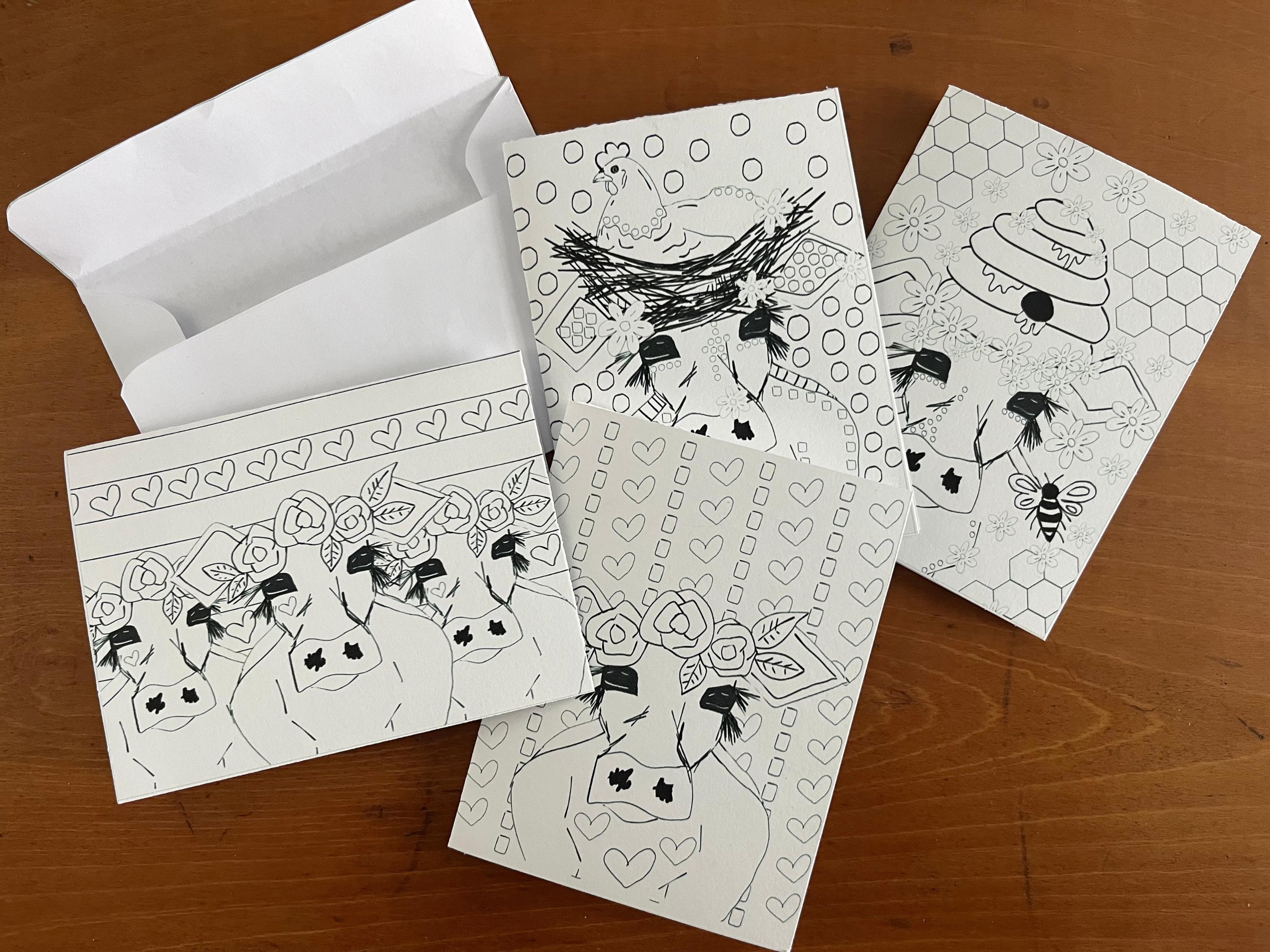 Cow Coloring Card Set – Printable Greeting Cards With Envelopes (PDF ...