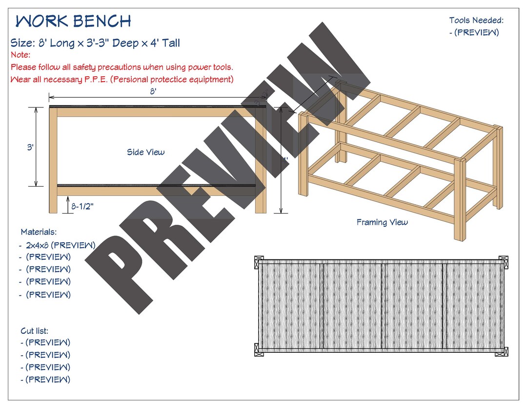 Work Bench Plans PDF Download - Etsy