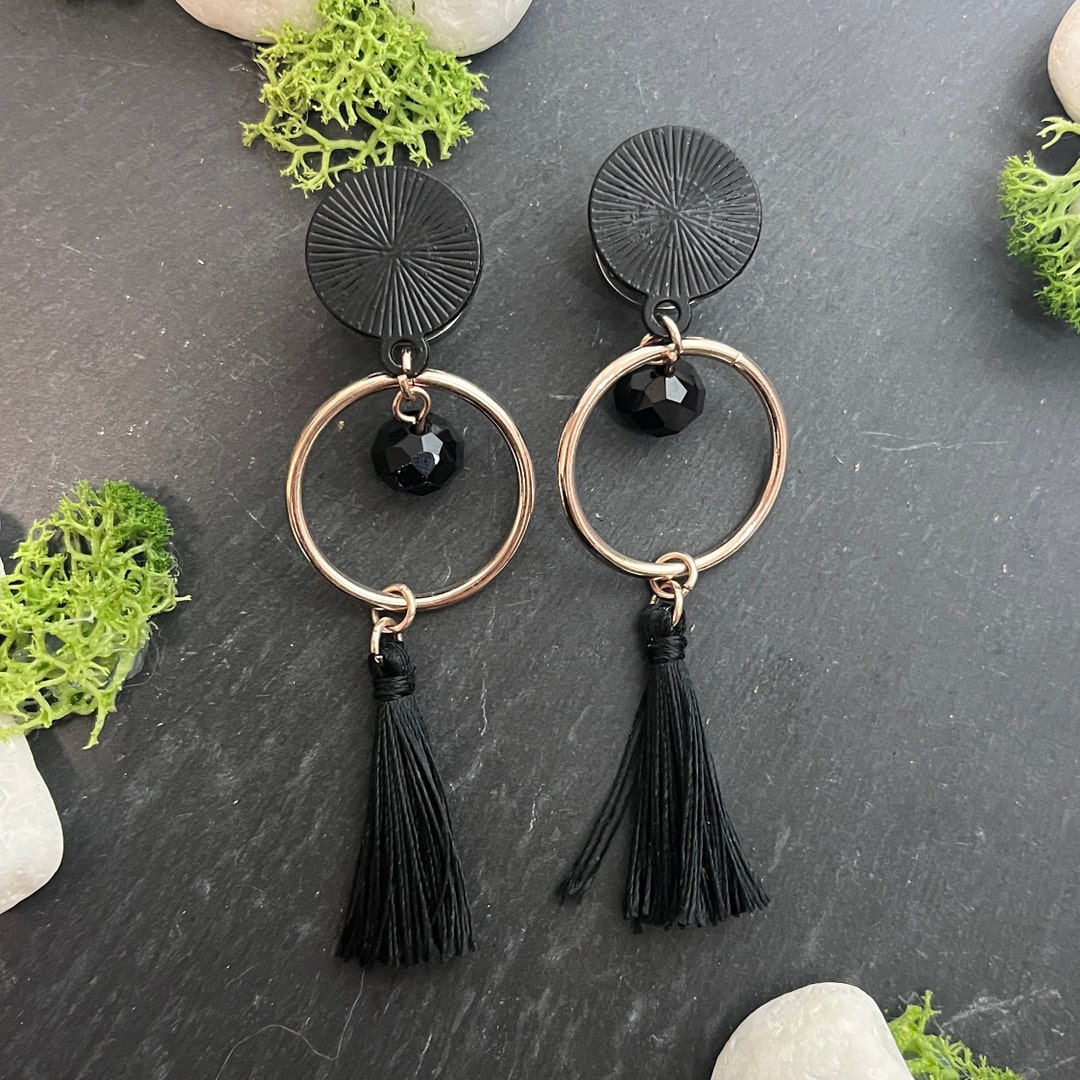 Tunnel Flesh Tunnel Plugs With Pendant Stainless Steel Hanging Black 8/ ...