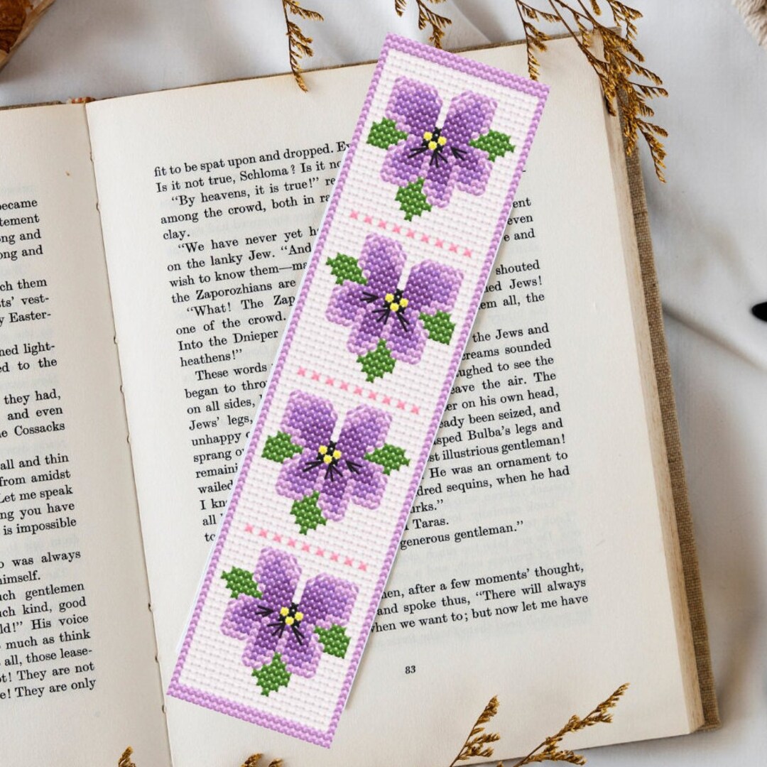 Violet Bookmark Digital Cross Stitch Pattern, Flower Bookmark Pattern ...