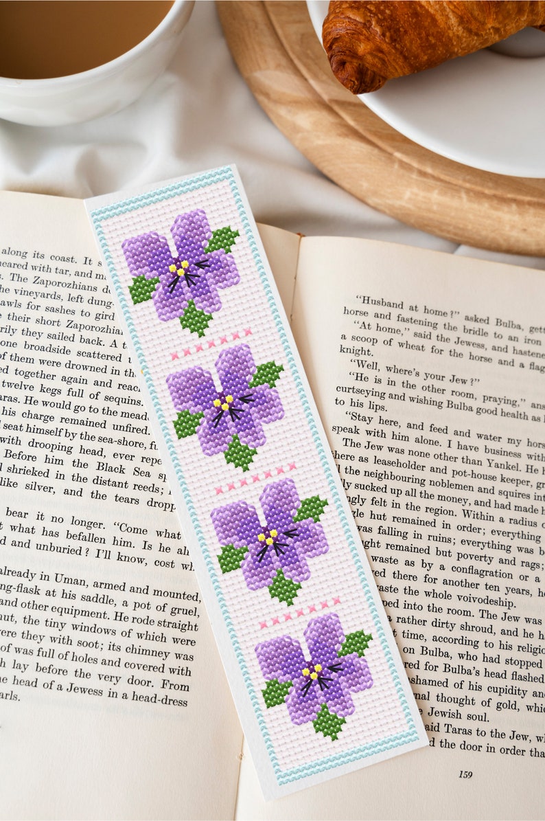 Violet Bookmark Digital Cross Stitch Pattern Spring Bookmark - Etsy