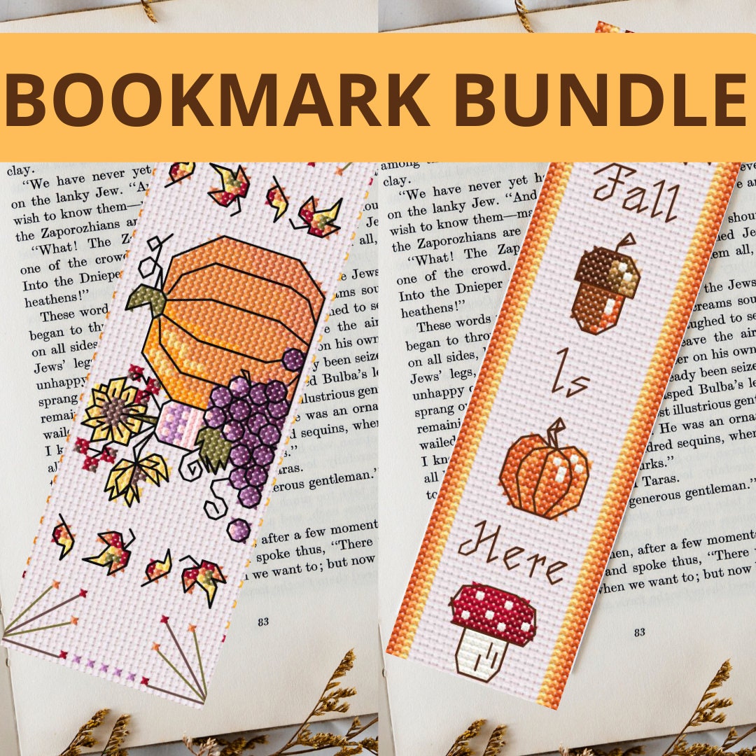AUTUMN BOOKMARK BUNDLE Digital Cross Stitch Pattern, Pumpkin Grapes ...