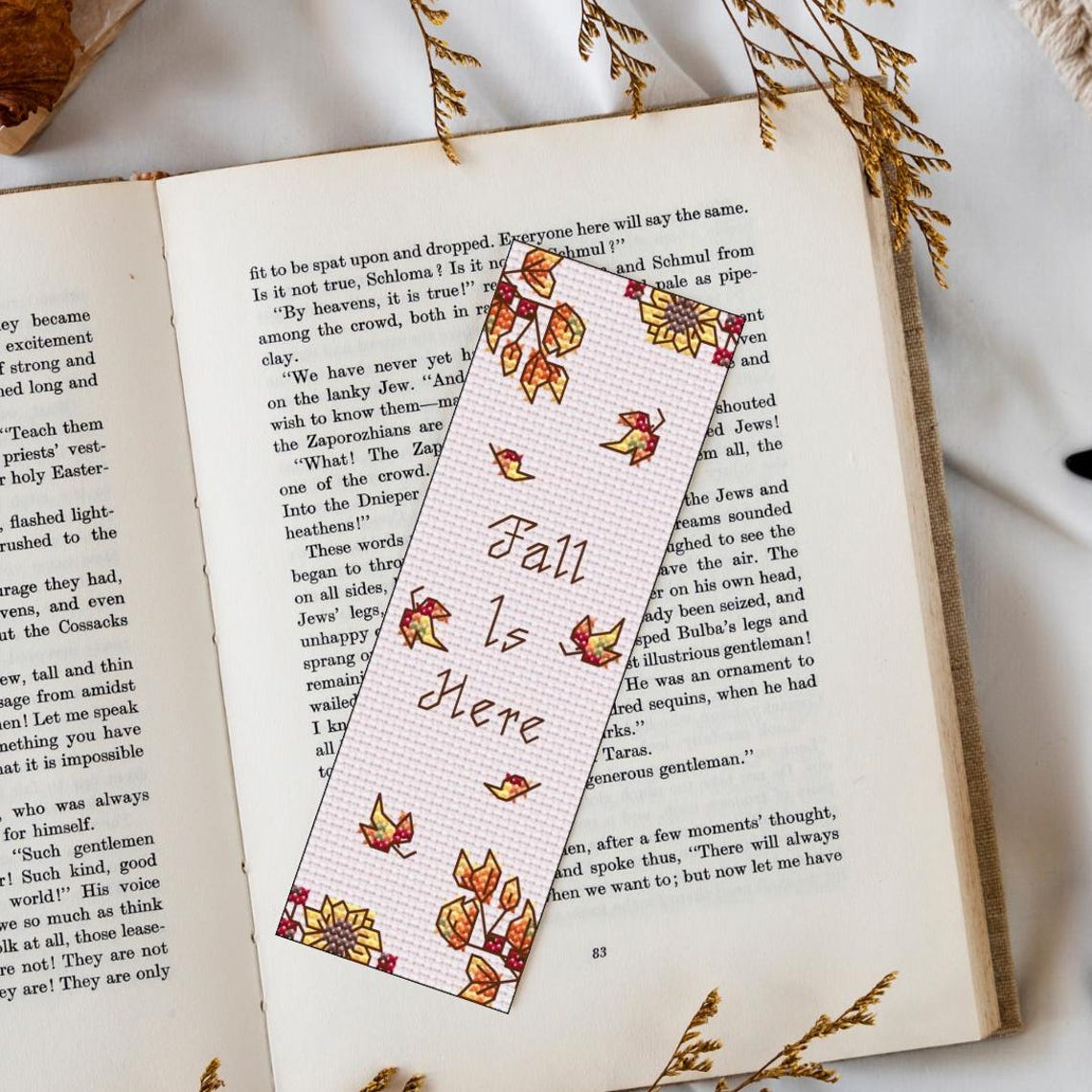 Fall is Here Digital Bookmark Cross Stitch Pattern, Autumn Falling ...
