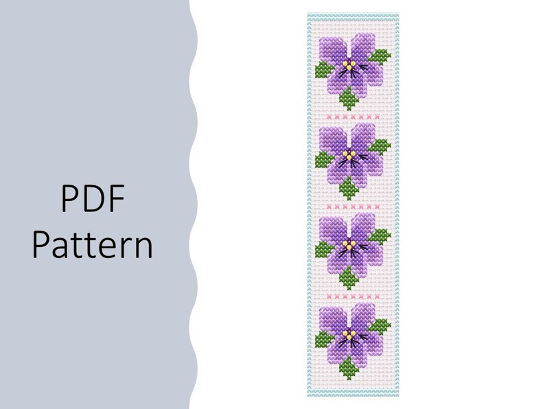 Violet Bookmark Digital Cross Stitch Pattern Spring Bookmark - Etsy