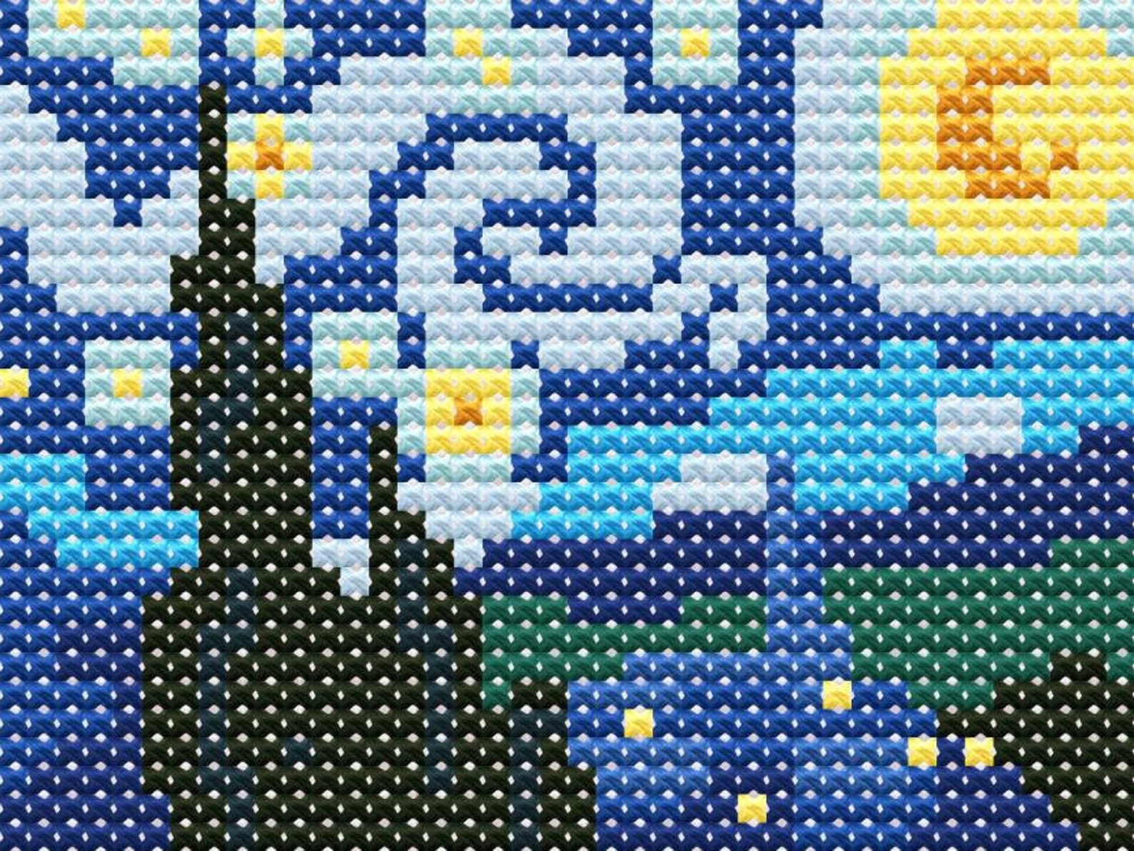 MINI Van Gogh Starry Night Digital Cross Stitch Pattern, Cross Stitch ...