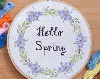 Hello Spring Cross Stitch Pattern - Etsy UK