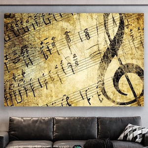 Music Notes Sign, Treble Clef Art, Huge Canvas Home Decor, Music Wall ...