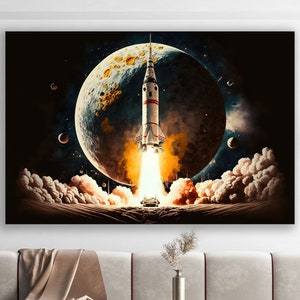 Launching Space Rocket Wall Art, Space Art, Huge Canvas Wall Art, Space ...