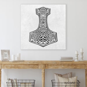 Mjolnir Sign, Nordic Symbol Sign, Thor Mjolnir, Huge Canvas Wall Art ...