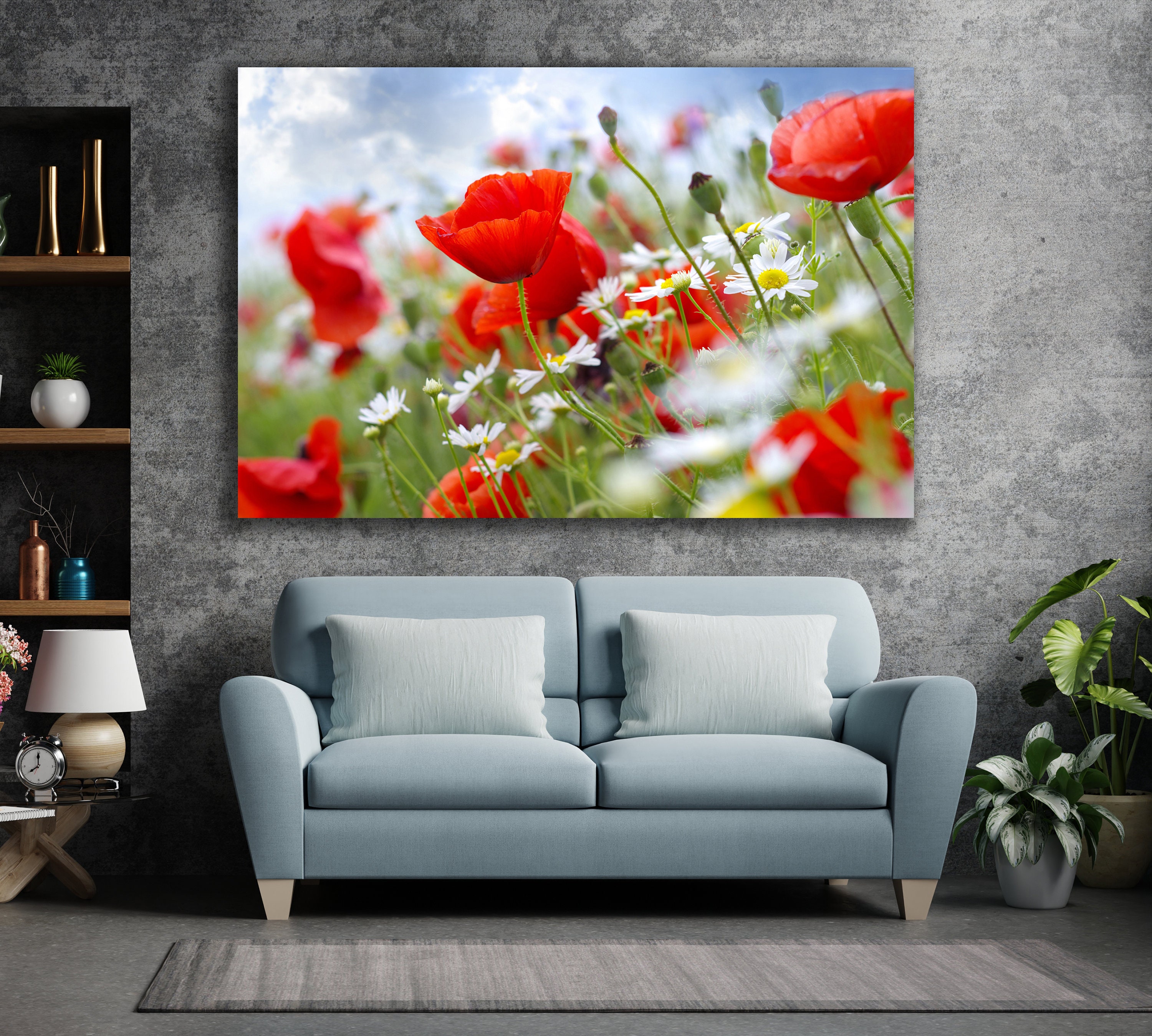 Poppy Flower Art, Poppy Fields Canvas, Huge Canvas Home Decor, Flowers ...