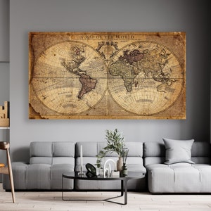 Rustic World Map Art Print Vintage World Map Art Huge Canvas - Etsy