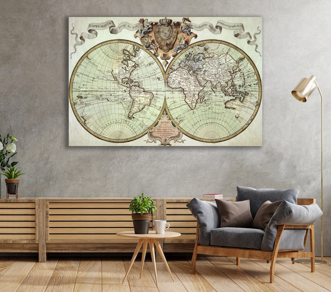 Old World Map Wall Art, Vintage Atlas Canvas, Huge Canvas Home Decor ...