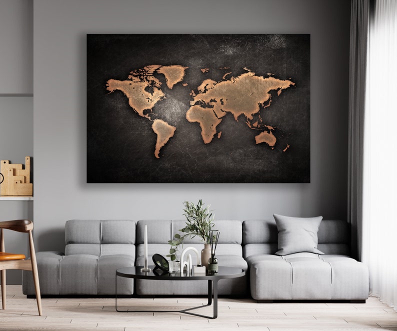 Rustic World Map Wall Art Huge Canvas Home Decor World Map - Etsy