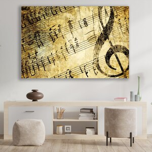 Music Notes Sign, Treble Clef Art, Huge Canvas Home Decor, Music Wall ...