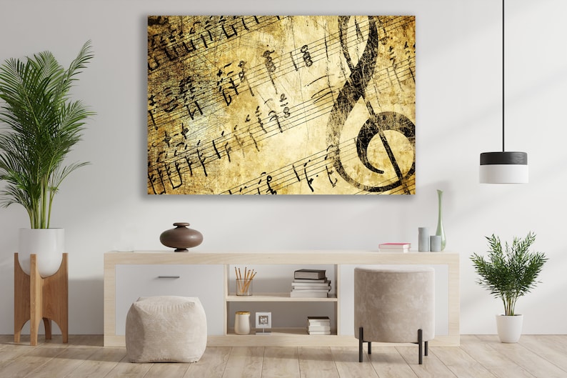 Music Notes Sign, Treble Clef Art, Huge Canvas Home Decor, Music Wall ...