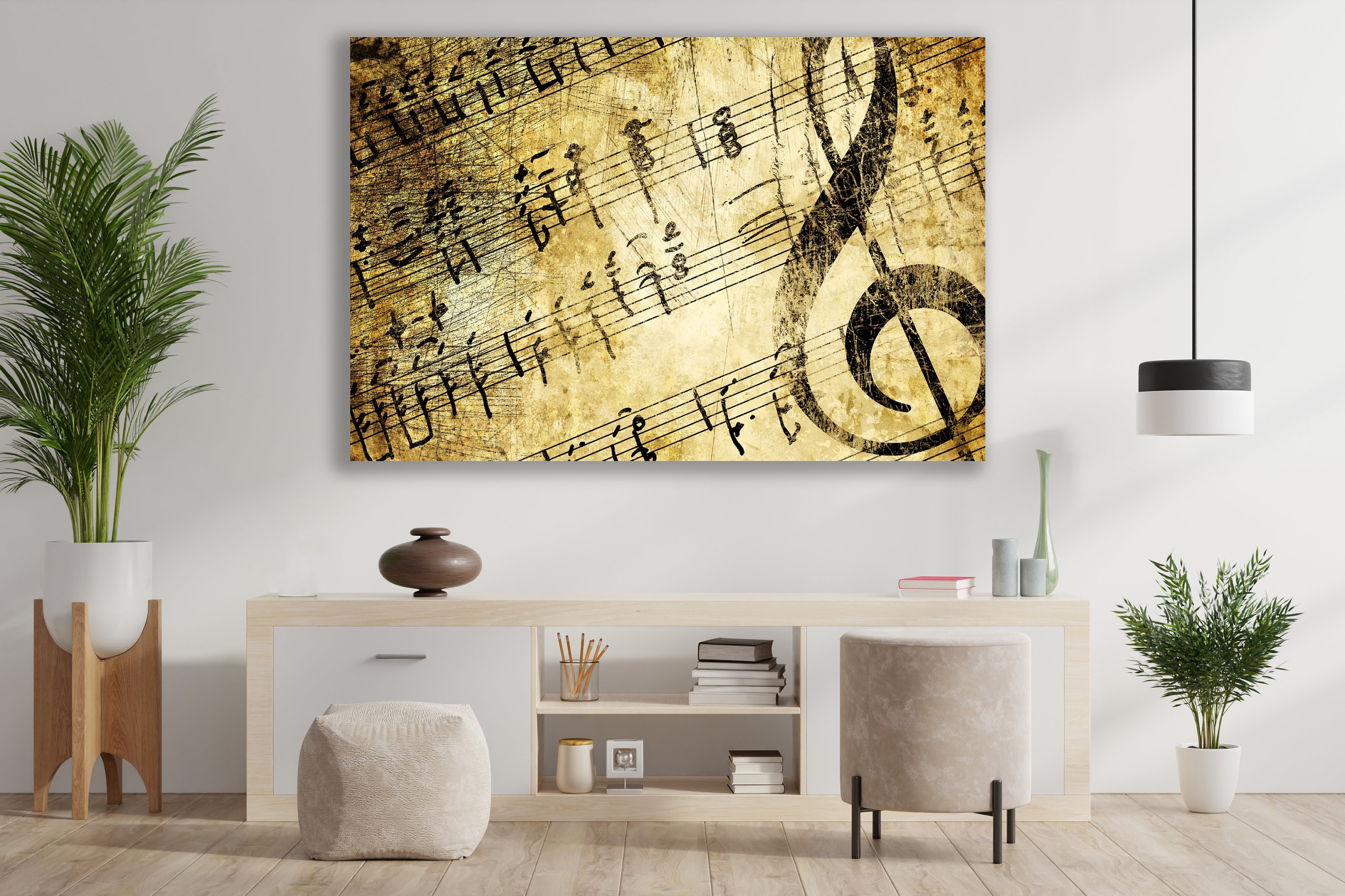 Music Notes Sign, Treble Clef Art, Huge Canvas Home Decor, Music Wall ...