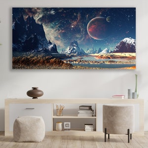 Planets Canvas, Space Art, Huge Canvas Wall Art, Nebula Wall Art, Milky ...