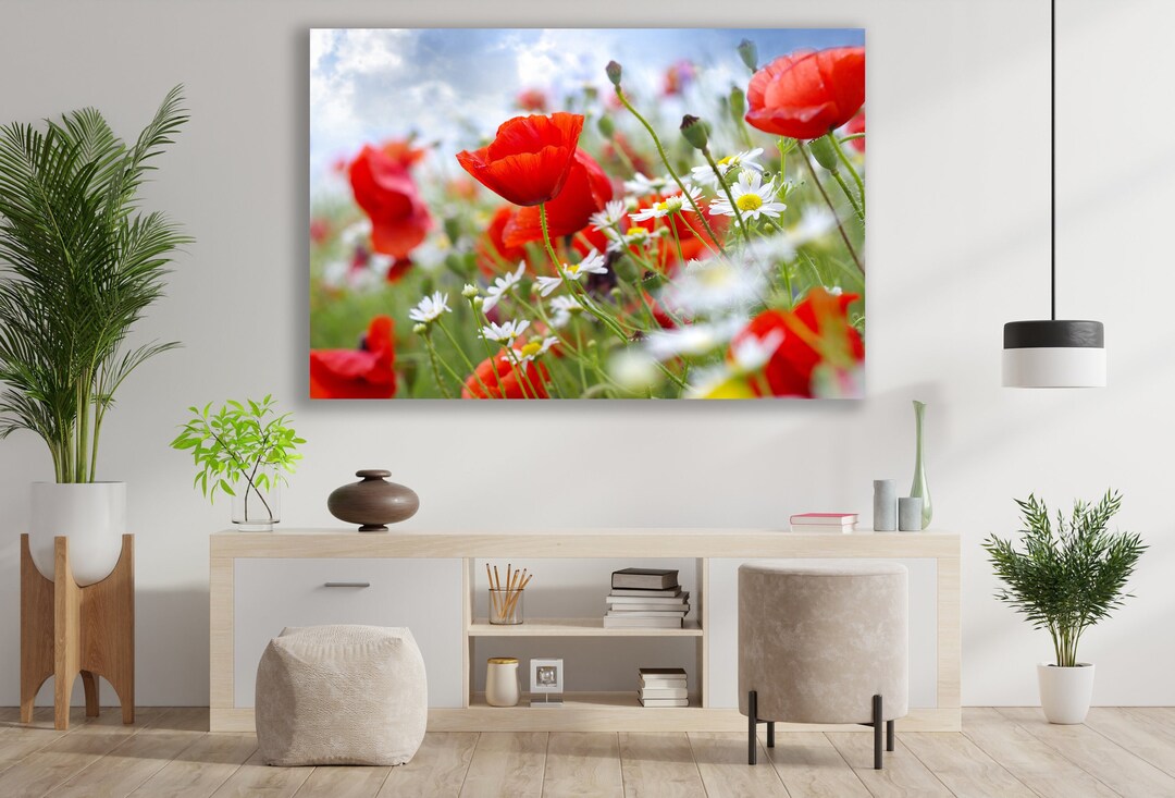 Poppy Flower Art, Poppy Fields Canvas, Huge Canvas Home Decor, Flowers ...