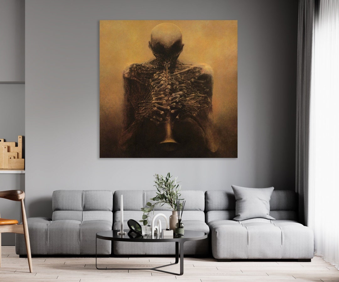 Skeleton Playing the Trumpet Art Print, Huge Canvas Wall Decor ...