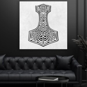 Mjolnir Sign, Nordic Symbol Sign, Thor Mjolnir, Huge Canvas Wall Art ...