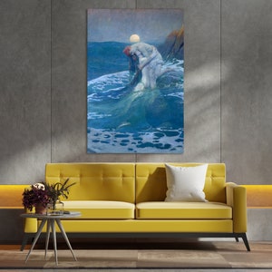 The Mermaid 1910 Wall Art, Howard Pyle Art, Huge Canvas Wall Decor, the ...