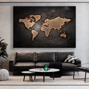 Rustic World Map Wall Art, Huge Canvas Home Decor, World Map Canvas ...