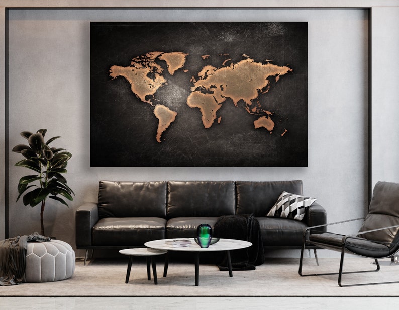 Rustic World Map Wall Art Huge Canvas Home Decor World Map - Etsy