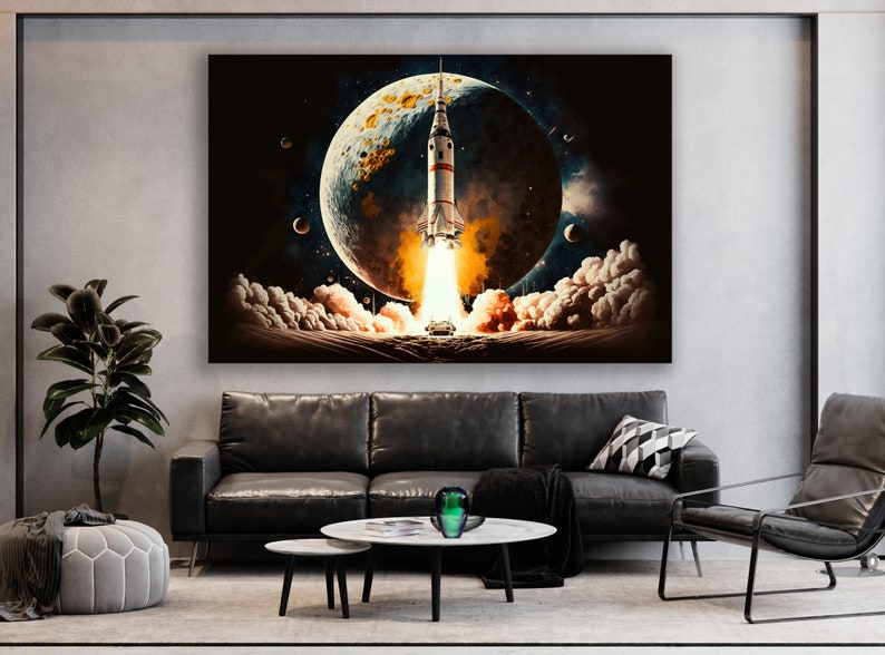 Launching Space Rocket Wall Art, Space Art, Huge Canvas Wall Art, Space ...
