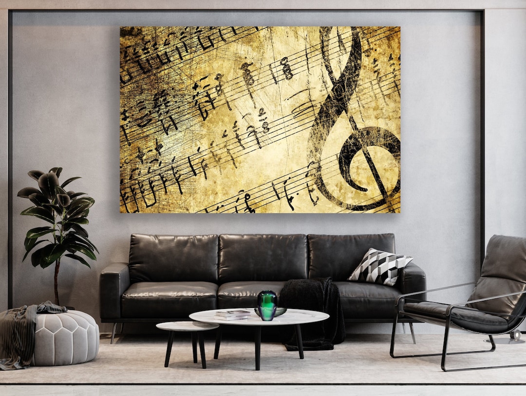 Music Notes Sign, Treble Clef Art, Huge Canvas Home Decor, Music Wall ...