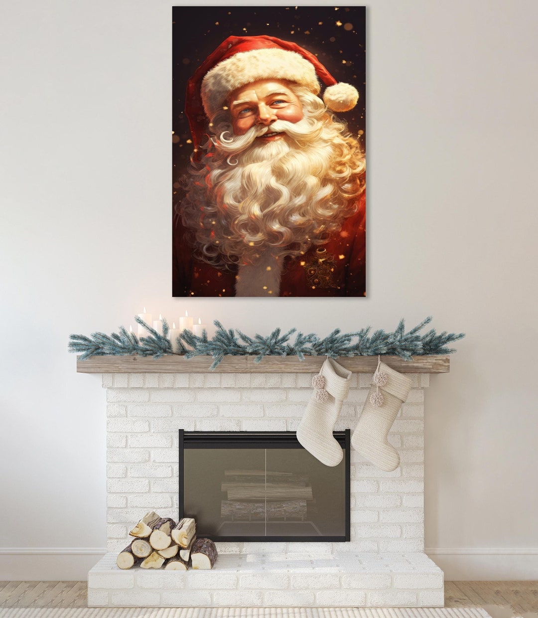 Santa Claus Wall Art, Christmas Art, Huge Canvas Home Decor, Christmas Gift, Santa Claus Wall ...